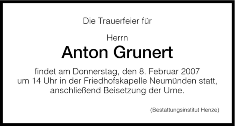 Traueranzeigen von Anton Grunert | Trauer.HNA.de