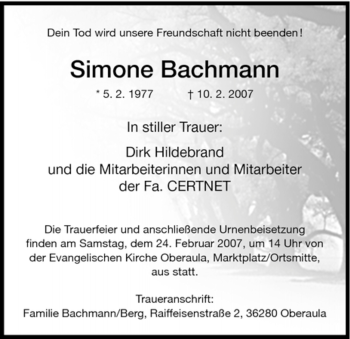 Traueranzeigen von Simone Bachmann | Trauer.HNA.de