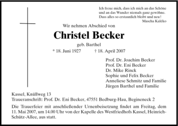 Traueranzeigen von Christel Becker | Trauer.HNA.de