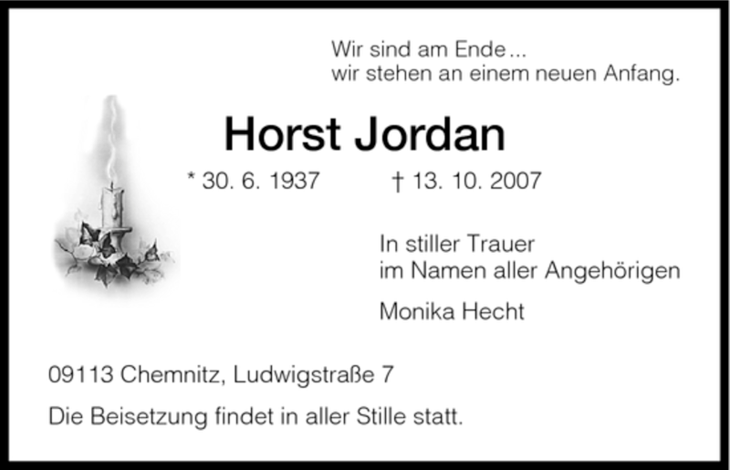 Traueranzeigen von Horst Jordan | Trauer.HNA.de