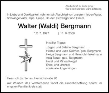 Traueranzeigen von Walter Bergmann | Trauer.HNA.de