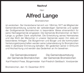 Traueranzeigen von Alfred Lange | Trauer.HNA.de