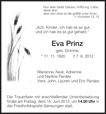 Traueranzeigen von Eva Prinz | Trauer.HNA.de