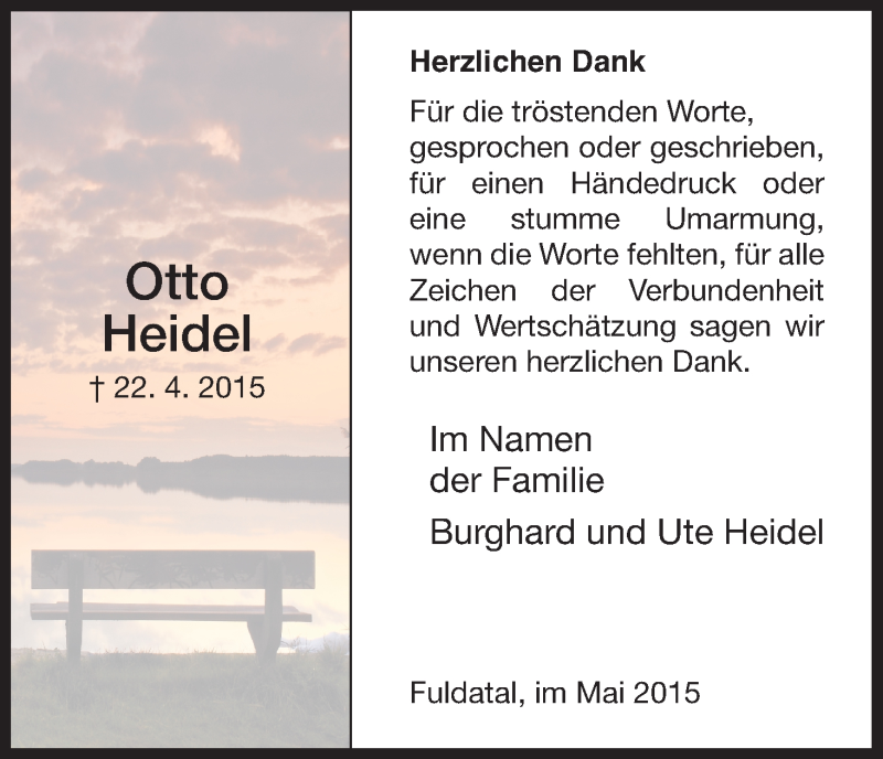 Traueranzeigen von Otto Heidel | Trauer.HNA.de
