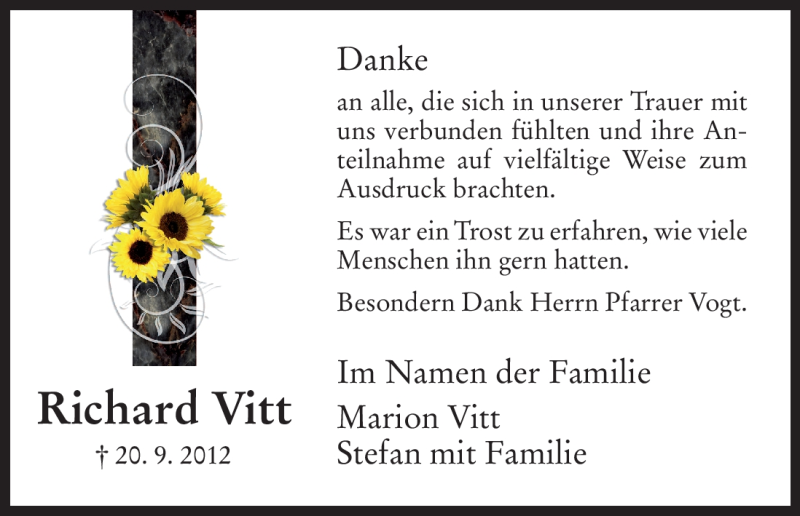 Traueranzeigen von Richard Vitt | Trauer.HNA.de