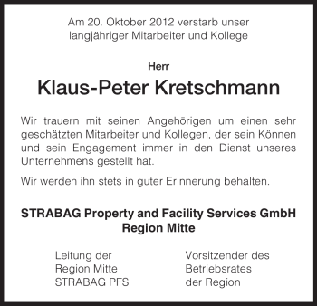 Traueranzeigen von Klaus-Peter Kretschmann | Trauer.HNA.de