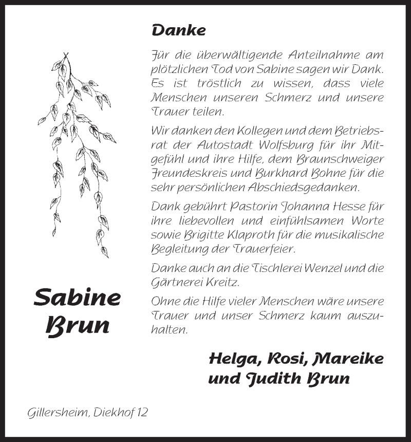 Traueranzeigen von Sabine Brun | Trauer.HNA.de