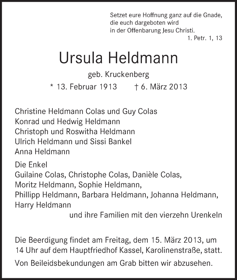 Traueranzeigen von Ursula Heldmann | Trauer.HNA.de