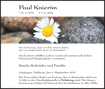 Traueranzeigen von Paul Knierim | Trauer.HNA.de