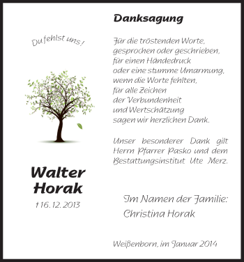 Traueranzeigen von Walter Horak | Trauer.HNA.de