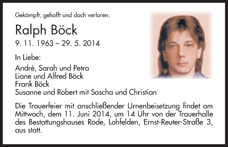 Traueranzeigen von Ralph Böck | Trauer.HNA.de