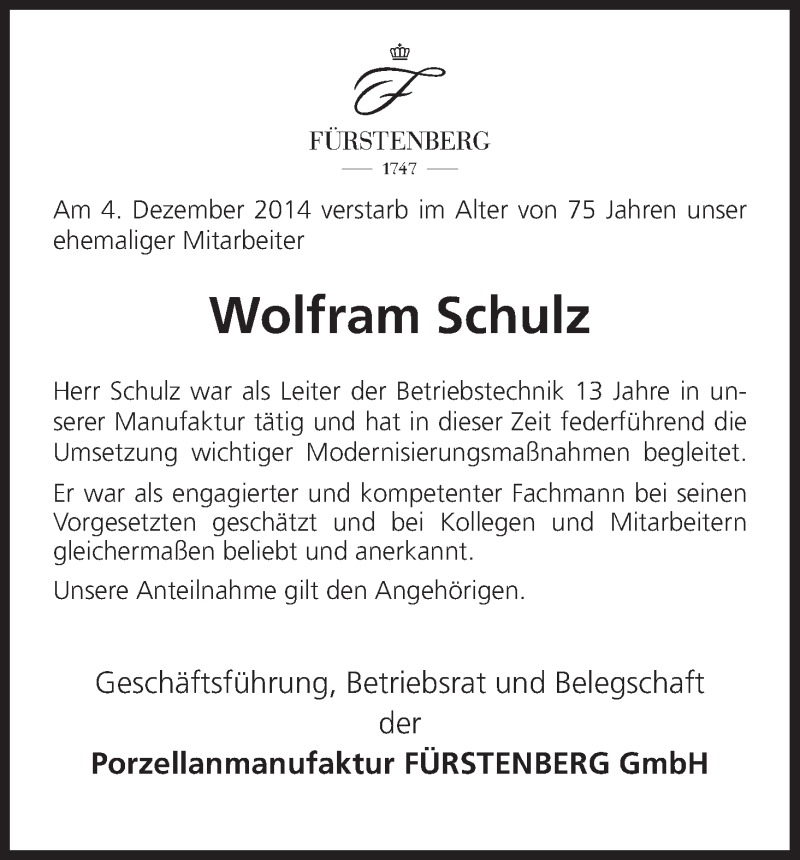 Traueranzeigen von Wolfram Schulz | Trauer.HNA.de