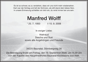 Traueranzeigen von Manfred Wolff | Trauer.HNA.de