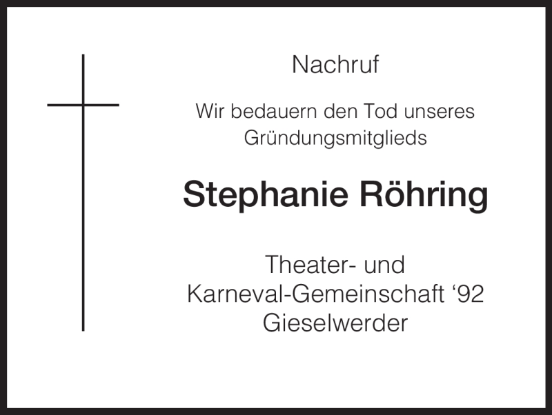 Traueranzeigen von Stephanie Röhring | Trauer.HNA.de