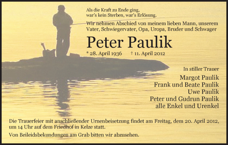 Traueranzeigen von Peter Paulik | Trauer.HNA.de