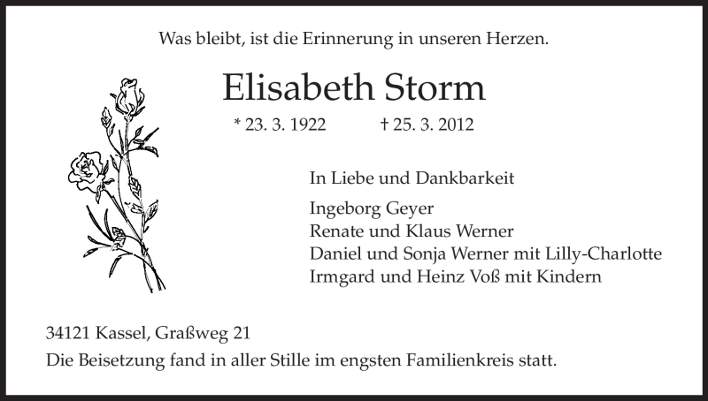 Traueranzeigen von Elisabeth Storm | Trauer.HNA.de