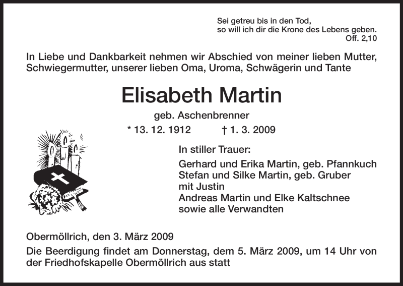 Traueranzeigen von Elisabeth Martin | Trauer.HNA.de