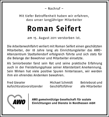 Traueranzeigen von Roman Seifert | Trauer.HNA.de