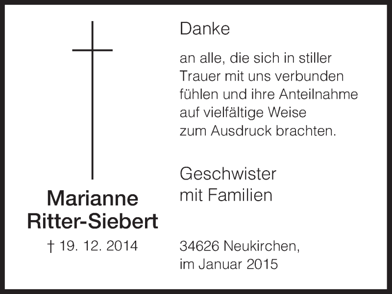 Traueranzeigen von Marianne Ritter-Siebert | Trauer.HNA.de