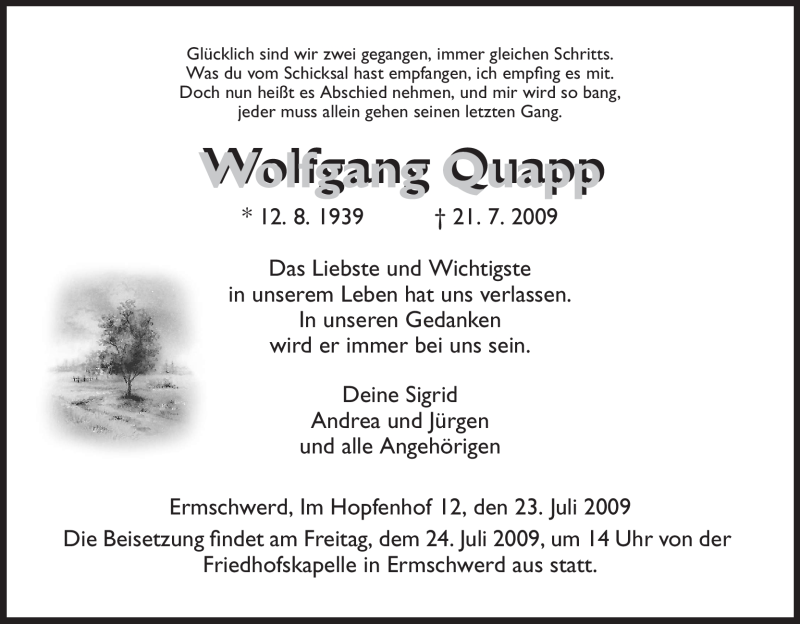 Traueranzeigen von Wolfgang Quapp | Trauer.HNA.de