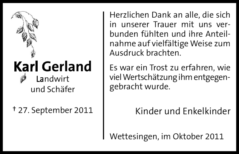 Traueranzeigen von Karl Gerland | Trauer.HNA.de