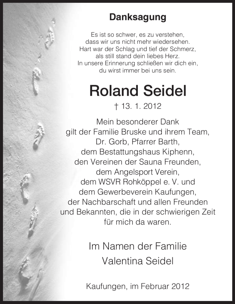 Traueranzeigen von Roland Seidel | Trauer.HNA.de