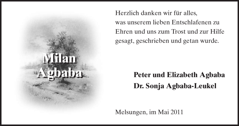 Traueranzeigen von Milan Agbaba | Trauer.HNA.de