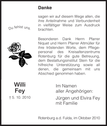 Traueranzeigen von Willi Fey | Trauer.HNA.de