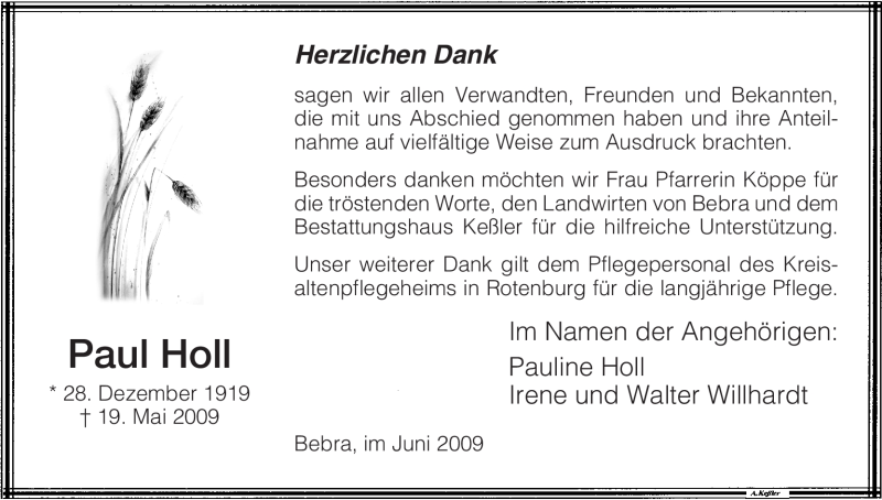 Traueranzeigen von Paul Holl | Trauer.HNA.de