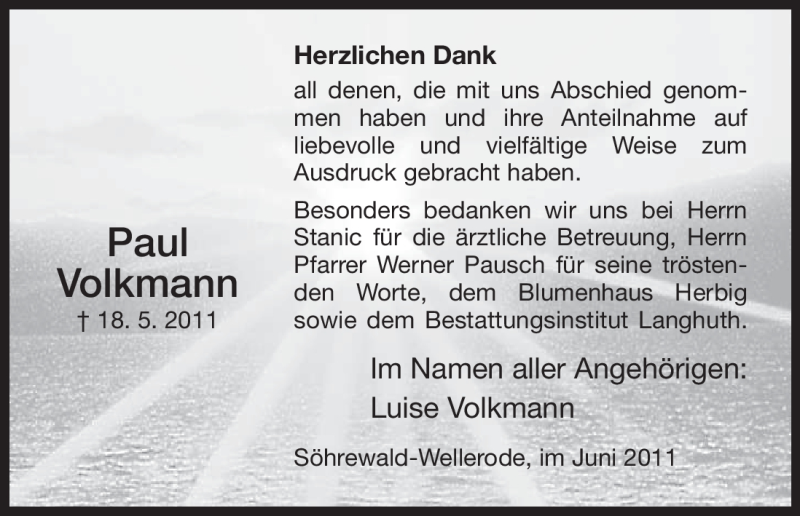 Traueranzeigen von Paul Volkmann | Trauer.HNA.de