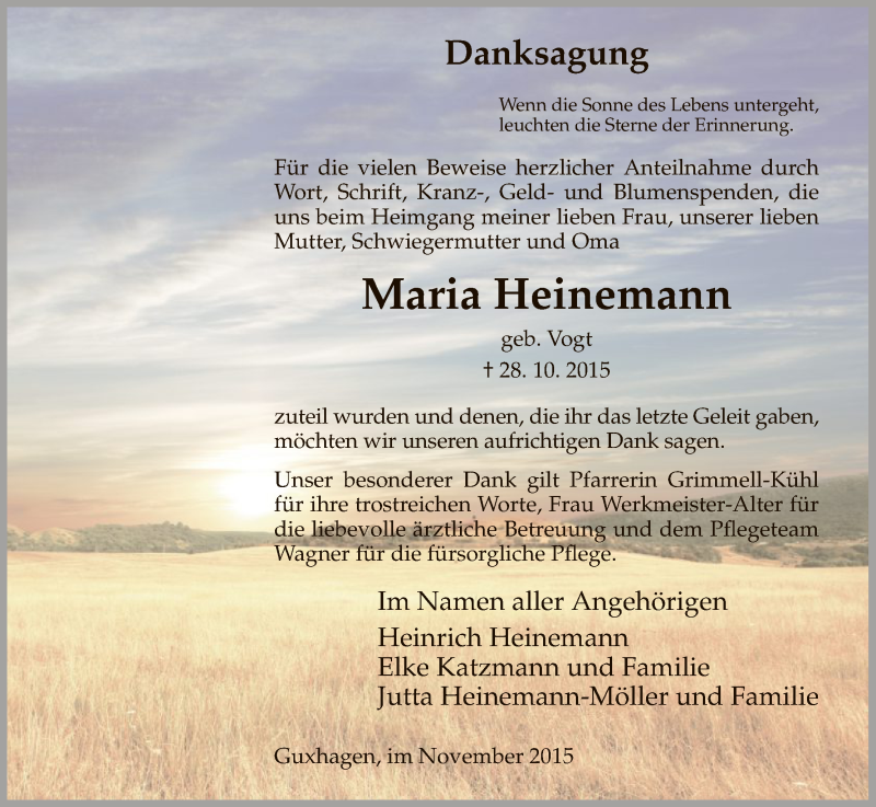 Traueranzeigen von Maria Heinemann | Trauer.HNA.de