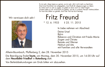 Traueranzeigen von Fritz Freund | Trauer.HNA.de