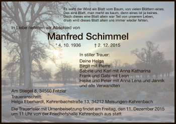 Traueranzeigen von Manfred Schimmel | Trauer.HNA.de