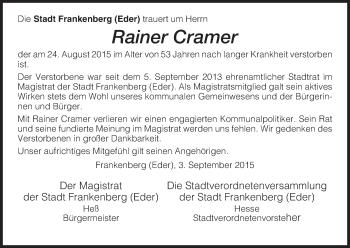 Traueranzeigen von Rainer Cramer | Trauer.HNA.de