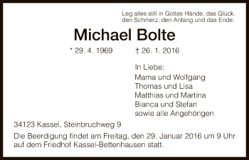 Traueranzeigen von Michael Bolte | Trauer.HNA.de