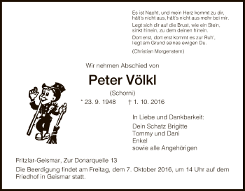 Traueranzeigen von Peter Völkl | Trauer.HNA.de