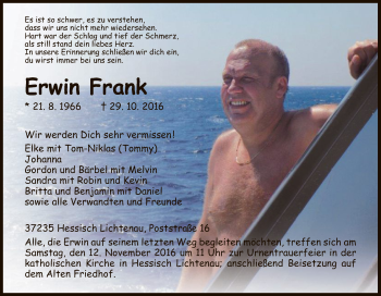 Traueranzeigen von Erwin Frank | Trauer.HNA.de
