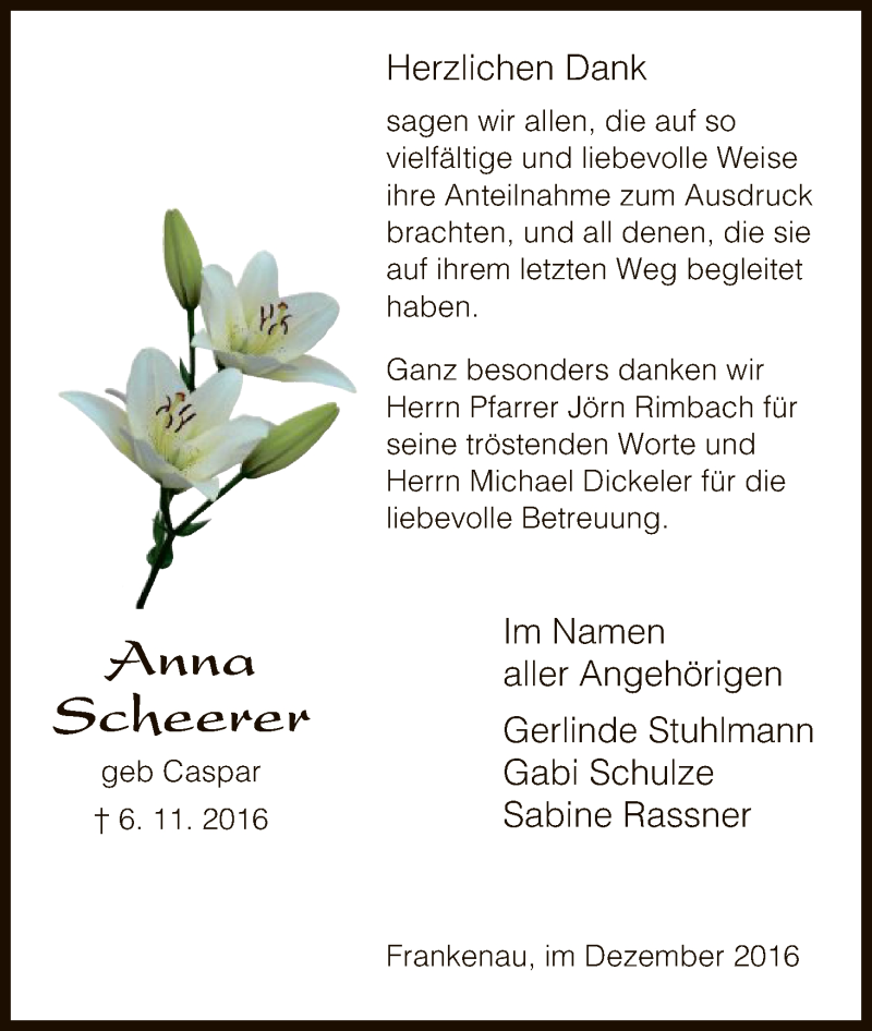 Traueranzeigen von Anna Scheerer | Trauer.HNA.de