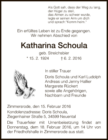 Traueranzeigen von Katharina Schoula | Trauer.HNA.de