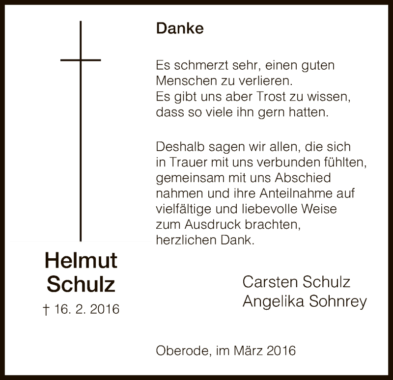 Traueranzeigen von Helmut Schulz | Trauer.HNA.de