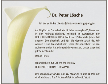 Traueranzeigen von Peter Lösche | Trauer.HNA.de