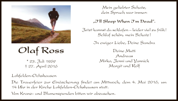 Traueranzeigen von Olaf Ross | Trauer.HNA.de