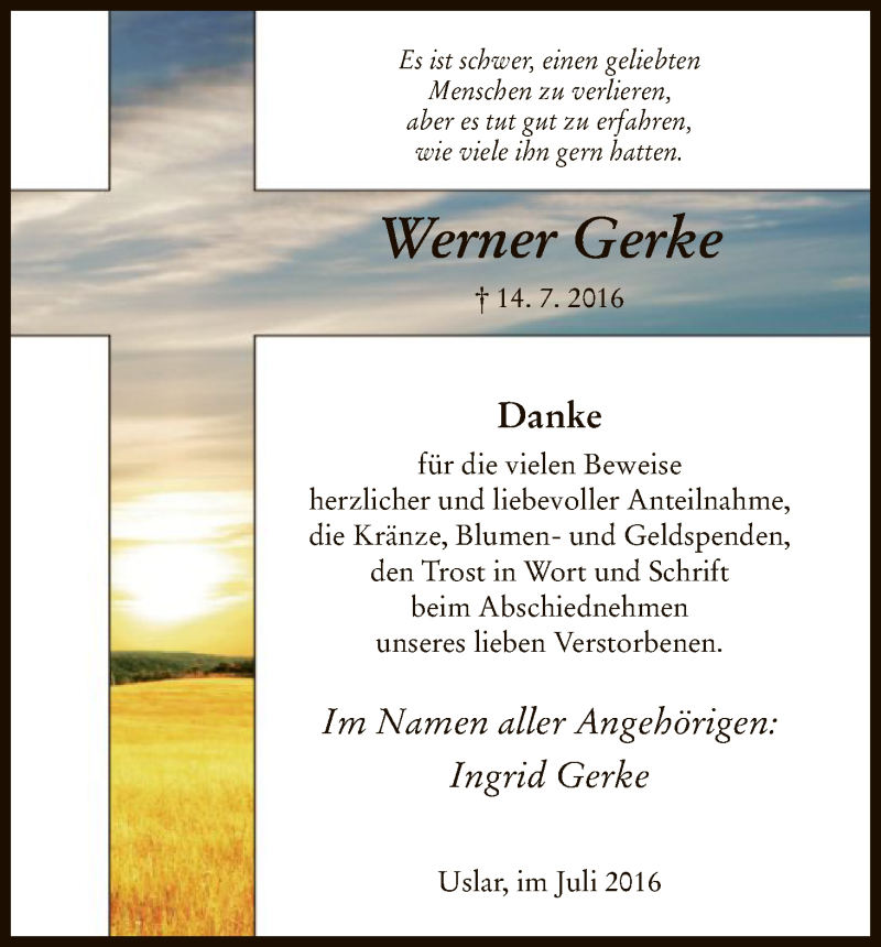 Traueranzeigen von Werner Gerke | Trauer.HNA.de