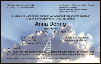 Traueranzeigen von Anna Döring | Trauer.HNA.de