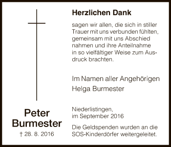 Traueranzeigen von Peter Burmester | Trauer.HNA.de