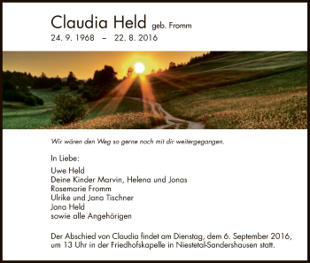 Traueranzeigen von Claudia Held | Trauer.HNA.de