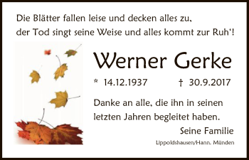 Traueranzeigen von Werner Gerke | Trauer.HNA.de