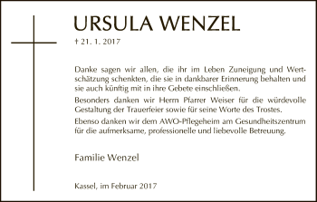 Traueranzeigen von Ursula Wenzel | Trauer.HNA.de