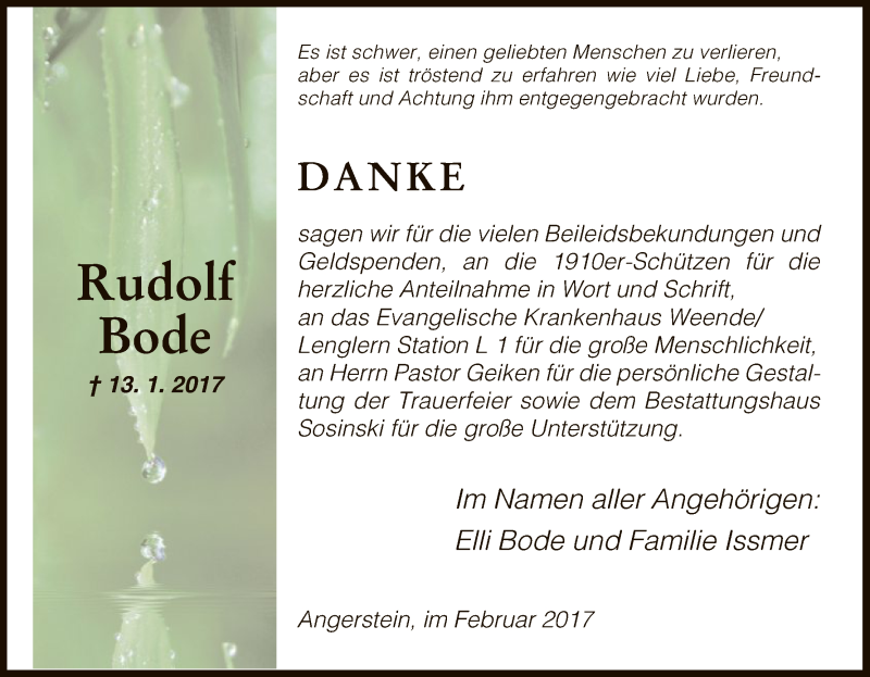 Traueranzeigen von Rudolf Bode | Trauer.HNA.de