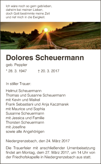 Traueranzeigen von Dolores Scheuermann | Trauer.HNA.de Traueranzeigen von Dolores Scheuermann | Trauer.HNA.de